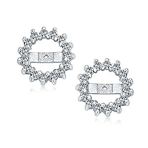 White Clear Cubic Zirconia CZ Round Pave Halo Earrings Jackets For Studs Jacket Only For Women .925 Sterling Silver