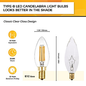 Hizashi E12 Candelabra LED Light Bulbs 40 Watt 90+CRI LED Chandelier Light Bulbs Dimmable, B10 LED Candelabra Bulbs, 4W, 450LM 2700K Soft White, Candle Light Bulbs, UL Listed, 12 Pack