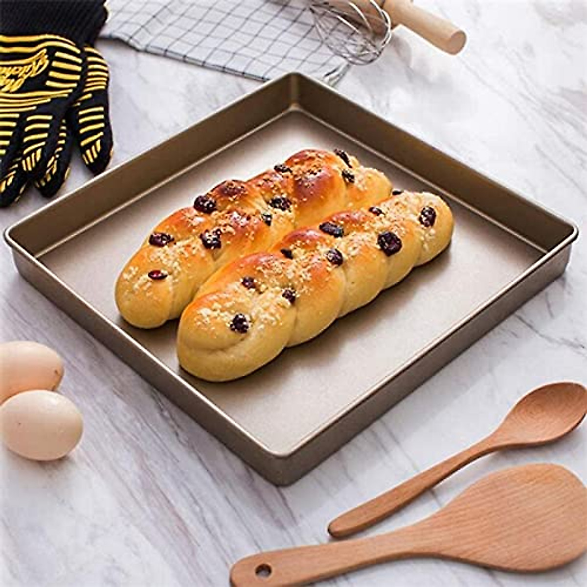 BaRdzo Non-Stick 11 Inch Square Nonstick Pizza Pan Cake Pan Carbon Steel Baking Tray Bread Biscuits Cookware Oven Tray Pastry Tool