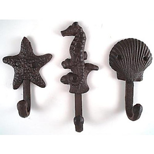 Lighthouse Dolphin Anchor Starfish Seahorse Shell Cast Iron Nautical Hooks Set