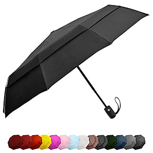 ﻿EEZ-Y Travel Umbrellas for Rain - Wind Resistant w/Open Close Button - Black