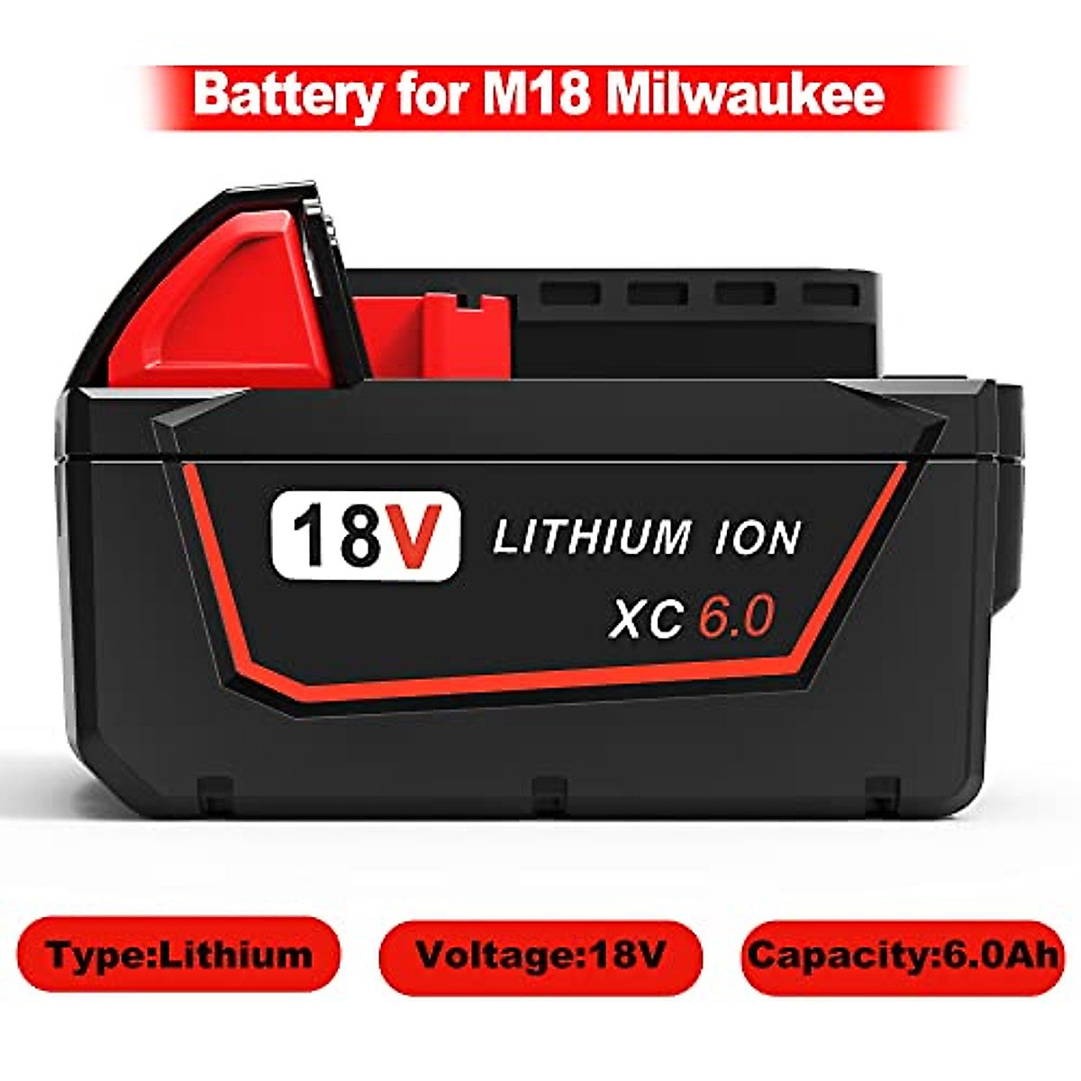 Rocivic 2 Packs 6.0Ah Replace for Milwaukee 18V Battery, Compatible with Milwaukee 18 Volt M18 48-11-1820 48-11-1812 48-11-1850 48-11-1828 48-11-1828 48-11-1815 Cordless Power Tools