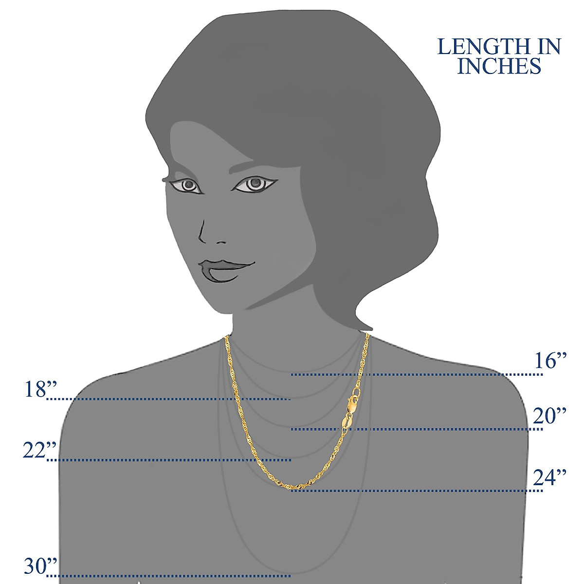 Jewelry Affairs 14k Yellow Real Gold Singapore Chain Necklace, 2.1mm, 16"