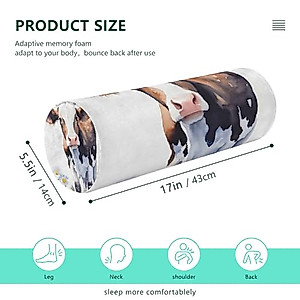 xigua Cow Flower Neck Roll Pillow for Neck Relief with Removable Washable Cover - Memory Foam Round Cylinder Bolster, Ergonomically Designed for Head, Neck, Back, and Legs