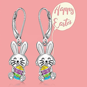 Easter Bunny Earrings for Women Sterling Silver Cute Bunny Rabbit Egg Earrings Dangle Jewelry Easter Holiday Gifts