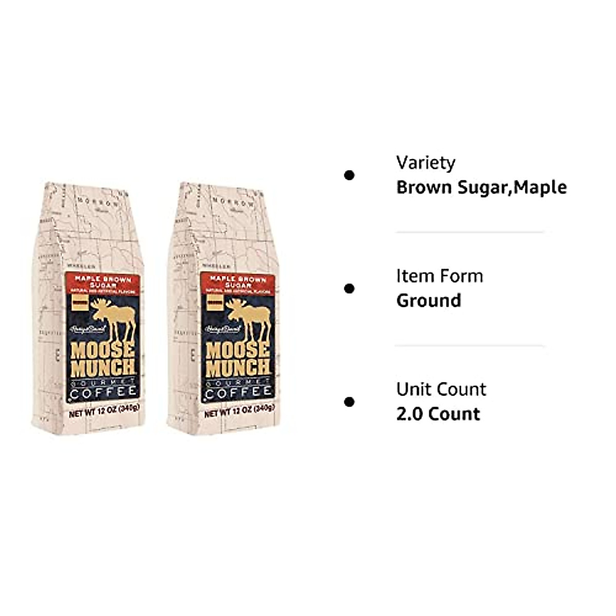 Moose Munch Gourmet Ground Coffee by Harry & David, 2/12 oz bags (Maple Brown Sugar)
