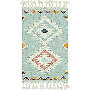 Unique Loom Mesa Collection Geometric, Natural Fibers, Southwestern, Bohemian Area Rug, 3' 3" x 5' 1" Rectangle, Light Aqua/Ivory