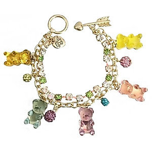 Betsey Johnson Gold-Tone Crystal Pastel Gummy Bears Charms Bracelet