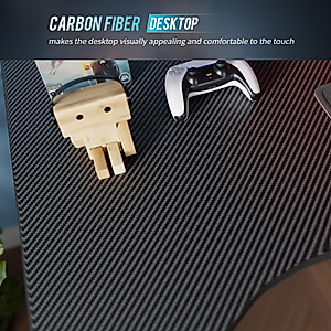 PayLessHere 47 Inch Gaming Desk PC Carbon Fiber Table Ultimate Gamer Workstation with Cup Holder & Headphone Hook for Home Office,Blue (Blue)