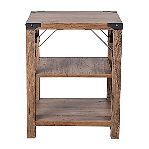 Flash Furniture Wyatt Modern Farmhouse 3 Tier Side Table - Rustic Oak Engineered Wood Frame - Black Metal Crisscross Side Braces and Corner Accents