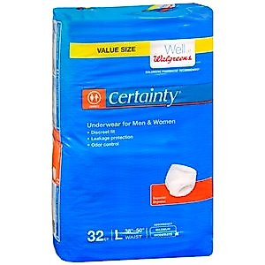 Walgreens Unisex Underwear Moderate, White, L, 32 ea