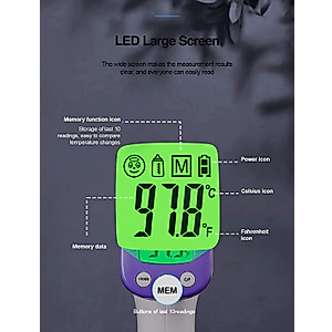 HUHETA Infrared Thermometer for Adults, Non Contact Forehead Thermometer with Fever Alarm, Accurate Reading and Memory Function, Body Temperature & Surface of Objects Use (Purple)
