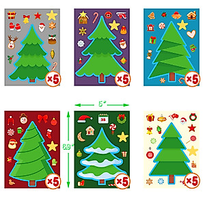 MISS FANTASY Christmas Crafts for Kids Toddlers, 30 Sheets Make a Tree Stickers,Christmas Activities for Kids Christmas Gifts for Kids Christmas Goodie Bag Stuffers Xmas Party Favors for Toddler Kids