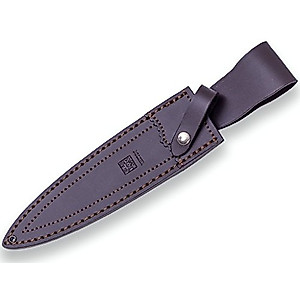 Joker Hunting Knife CN108 Colmillo, Deer Horn Handle, 8.66 inches MOVA Steel Blade, Brown Leather Sheath, Tool for Fishing, Hunting, Camping and Hiking