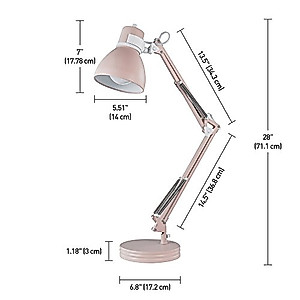 Globe Electric 52028 28" Swing Arm Desk Lamp, Matte Rose, Matte White Accents, On/Off Rotary Switch, Partially Adjustable Swing Arm, Home Office Accessories, Lamp for Bedroom, Home Improvement