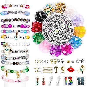 Goldwise Friendship Bracelet Making Kit for Fans -19 Colors(Album Inspired) 8mm Glass Beads for Jewelry Making,Letter Beads (A-Z),Varieties of Charms, DIY Crafts for Gifts Birthday