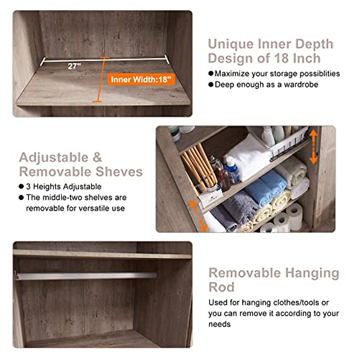 OKD Storage Cabinet, 32'' Farmhouse Armoire w/Adjustable Shelves, Rustic Pantry w/2 Barn Doors & Hanging Rod, Versatile Storage for Kitchen, Bathroom, Laundry, or Utility Room, Light Rustic Oak