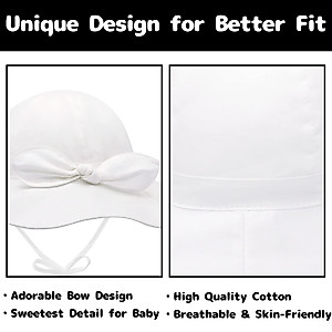 Infant Sun Hat Baby Girl Hats with Bows UPF 50+ Baby Hat Bucket Hat Summer Baby Beach Hat with Wide Brim White 3-6 Months