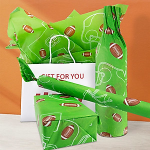 Hi Sasara 100 Sheets Football Tissue Paper Bulk,Brown and Green Football Tissue Paper for Gift Bags,Brown Green Football Tissue Paper for Football Party,14 x 20 Inch