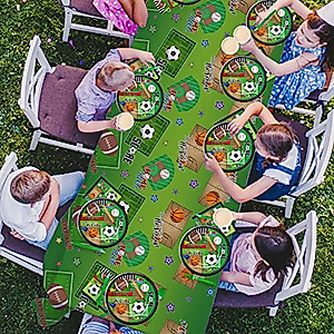 Xigejob Sports Theme Birthday Party Supplies Tableware, Sports Party Decorations, Plates, Cups, Napkins, Tablecloth, Cutlery, Straws, Soccer Basketball Baseball Football Theme Dinnerware | Serve 24