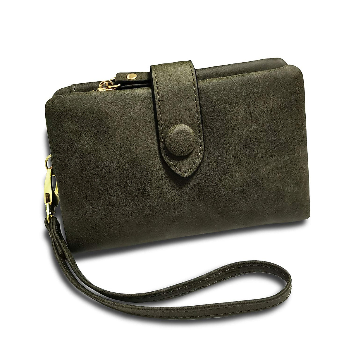 Ladies Wallet RFID Blocking Women Leather Wristlet, Army Green, Size Medium