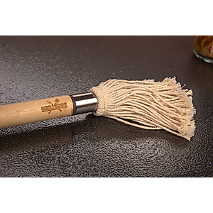 GRILLHOGS 18" Basting Mop - BBQ Mop Brushes for Sauce, Extra-Absorbent Double Head, Ergonomic Durable Natural Oak Handle, BBQ Grill Brush & Sauce Brush