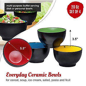 Bruntmore 20 Ounce Muti color ceramic bowls Dessert Bowls Set Of 4, 20 Oz Porcelain Dip Ice Cream Bowls, Serving Bowls,Microwave,Pasta Bowls Best for Christmas Gift