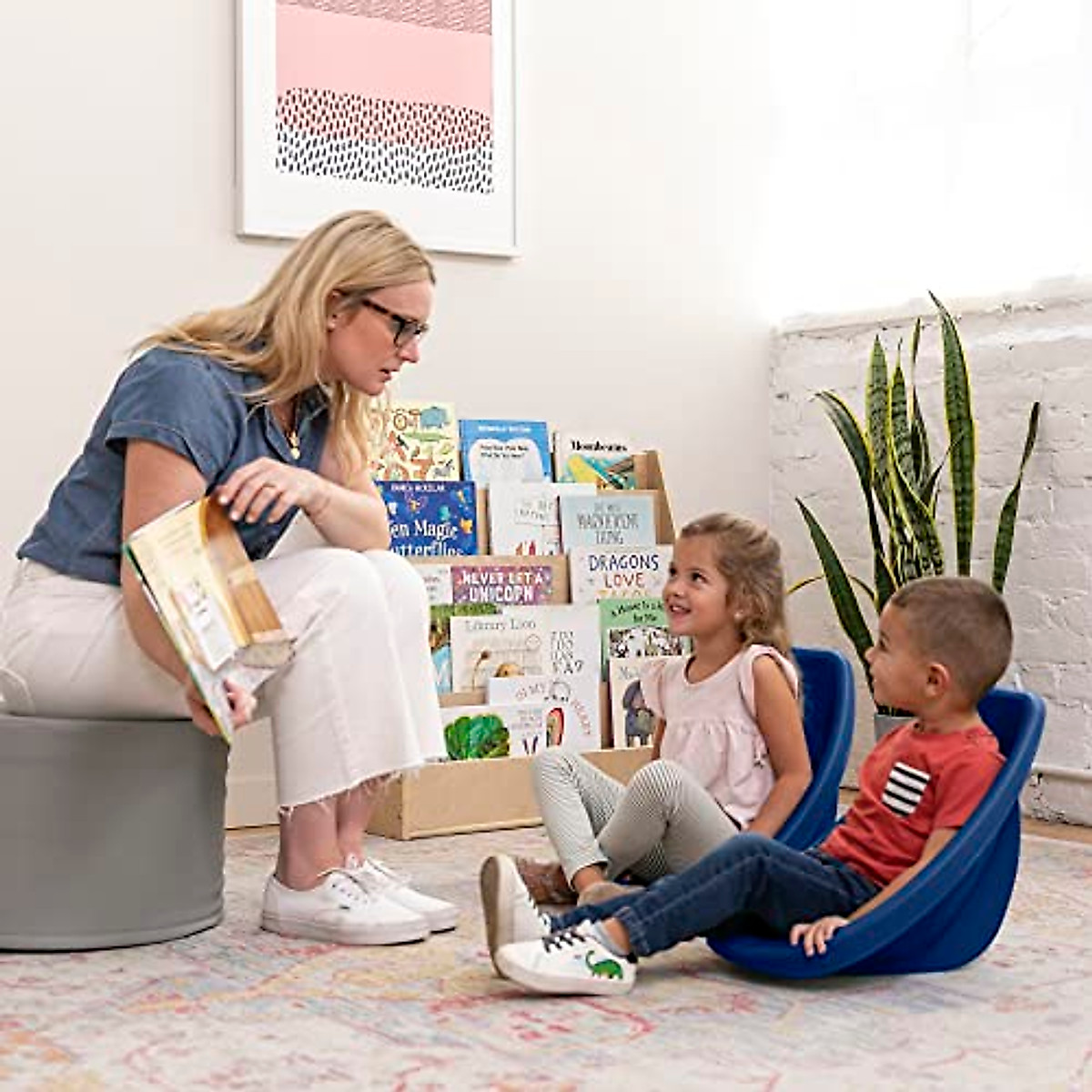 ECR4Kids Leaf Floor Seat, Rocker Chair, Navy, 6-Piece