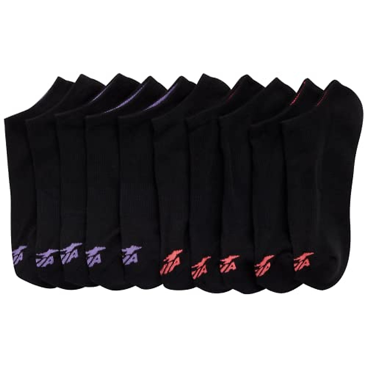 Avia Women's Athletic Performance Cushioned No Show Solid Socks (10 Pack), Size 4-9, Black Logo