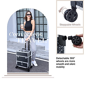 Adazzo Professional Rolling Makeup Case for Makeup Artists Multi-functional Cosmetic Train Case Large Storage Case for Nail Technicians Cosmetology Case with Compartments for Hairstylist