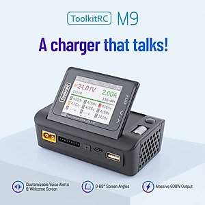 ToolkitRC M9 600W USB-C USB-A Fast Charing DC Smart Charger Adjustable Screen Angle with Audio Function for 1-8S Lipo LiHv Life Battery
