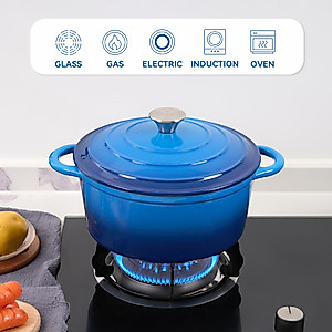 Fijinhom 6 Quart Enameled Cast Iron Dutch Oven Pot with Lid, Dual Handle for Bread Baking, Pre-Seasoned Cookware, Heavy-Duty, Oven Safe up to 500° F, Non-stick & Applicable All Cookings, Blue