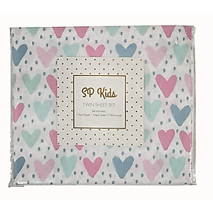 Sleeping Partners 3-Piece Hearts Sheet Set | 1 Twin Flat Sheet, 1 Twin Fitted Sheet & 1 Queen Pillowcase | 100% Super Soft Microfiber Polyester | Soft, Smooth & Durable | Ideal for Kids | Multicolor