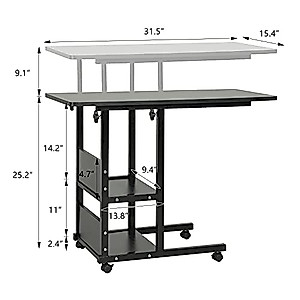 Laptop Desk Small Desks for Small Spaces Adjustable Table for Couch Desk, 31.5" Small Mobile Rolling Portable Student Desk on Wheels Computer Table Adjustable Desk for Bedroom Home Office Black Desk