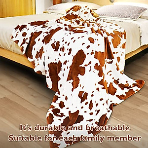 Brown Cow Print Blanket Cozy Soft Cow Print Throw Blanket Lightweight Fleece Cow Blanket Couch Chairs Sofa Bedroom Living Room 50x60 inch Perfect Cow Gift Boys Girls Adults Student