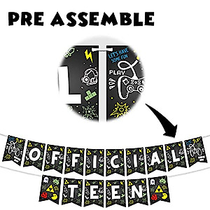 Official Teen Banner Video Games 13th Birthday Theme Gamepad Party Decor Picks for 13 Years Old Decorations Supplies