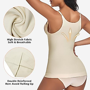 EUYZOU 2PK Women's Tummy Control Shapewear Tank Tops Underbust Compression Shape Wear Seamless Body Shaper Camisole, Black/Beige L