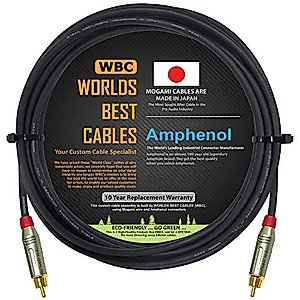10 Foot – High-Def. Mono-RCA, S/PDIF, Sub-Woofer Cable Custom Made by Worlds Best Cables – Using Mogami 2964 Wire and Amphenol ACPR-SRD Die-Cast, Gold Plated RCA Connectors