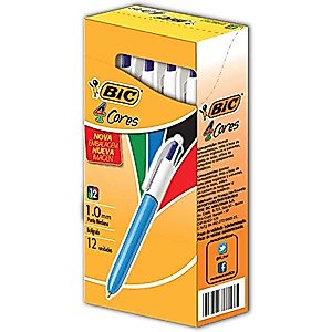 BIC 4-Color Ballpoint Retractable Pen, Assorted Ink, Medium, Pack of 12