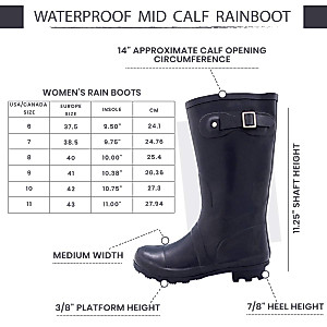 NORTY Women's Hurricane Rain Boots - Mid-Calf Length - Glossy Matte Waterproof Rubber Shoes - Matte Navy Size 9