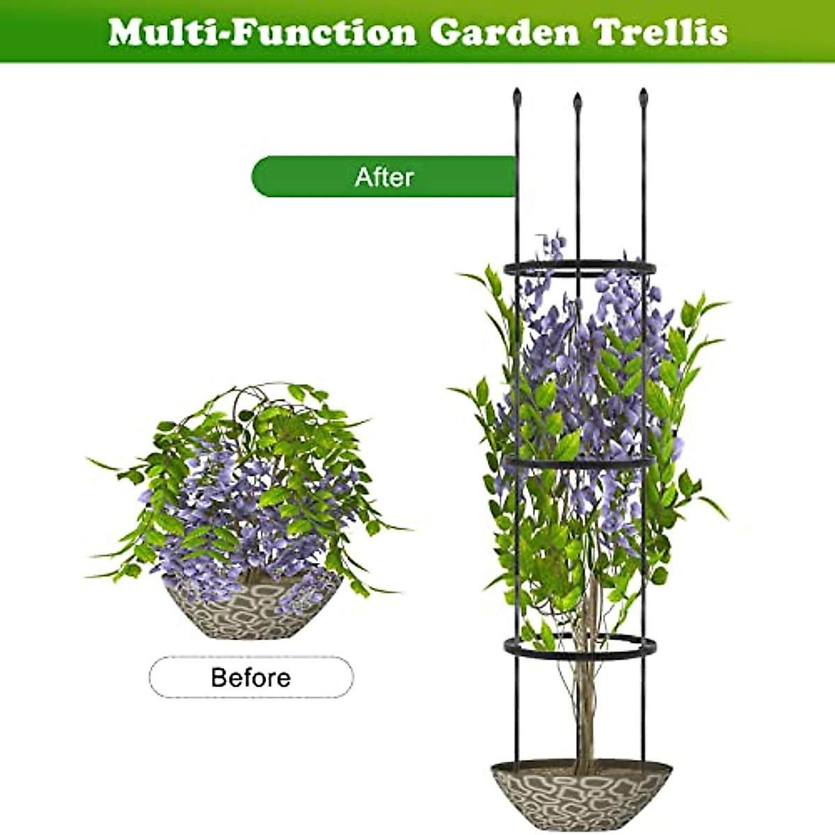 2 Pack Garden Trellis, 2 in 1 Plant Cages & Supports for Vines Crop, Plant Trellis for Climbing Plants Indoor Outdoor, Plant Stake for Flower, Vegetable, Tomato,Vines, Pot Trellis for Potted Plants