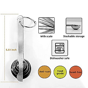 Measuring Spoons Set, Stainless Steel Teaspoon Measuring Spoons for Measuring Dry and Liquid Ingredients, Tablespoon Measure Spoon Set of 6 with Bonus Leveler, Dishwasher Safe