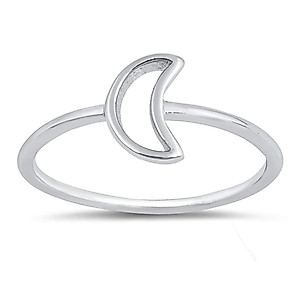Moon Dainty Mystical Cute Polished Ring New .925 Sterling Silver Band Size 6