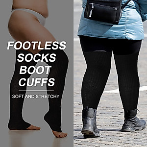 Eurzom 2 Pairs Plus Size Leg Warmers Women over Knee Footless Socks Thigh High Leg Winter Thick Knit Extra Long Leg Warmers(Black, Grey)