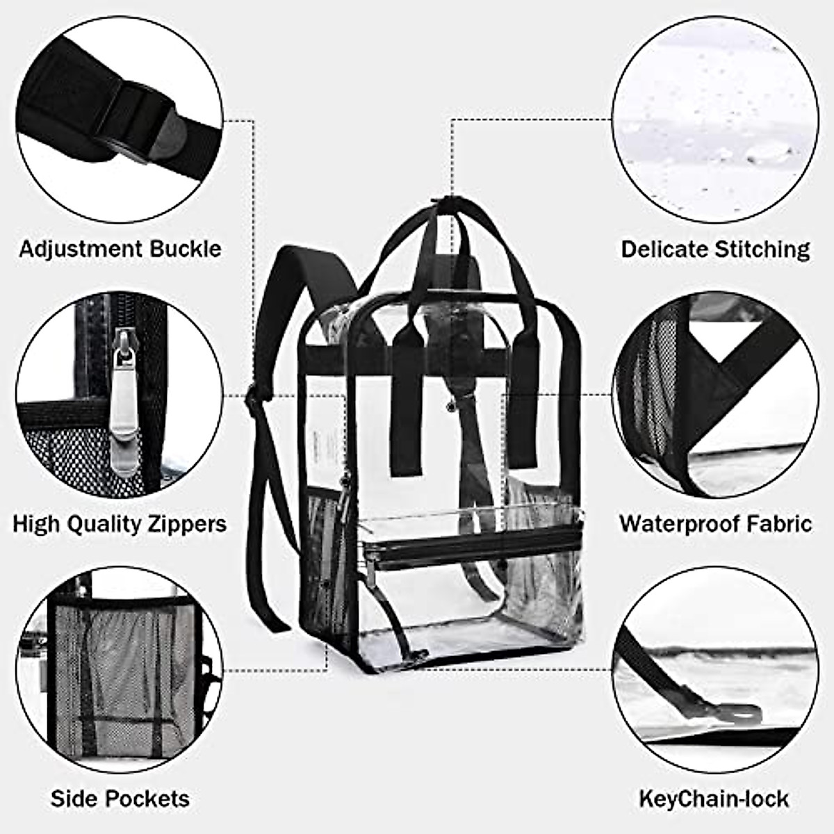 mommore Heavy Duty Clear Backpack Durable See Through Bookbags for Work, 16” Transparent Large Backpack, Black