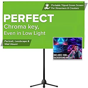 Valera Explorer Green Screen with Stand - Portable Chroma Key Panel, 1000 Free Backgrounds Included, Wrinkle Resistant Green Fabric Backdrop, Tripod & Wall Mount, Carry Case, Portrait & Wide Landscape