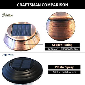 SOLATINO Solar Pathway Lights Outdoor Waterproof 6 Pack Solar Powered Garden Lights Bright Up to 12 Hrs Yard Light LED Landscape Lighting Decorative Copper Stainless Steel Walkway Light, Cold White