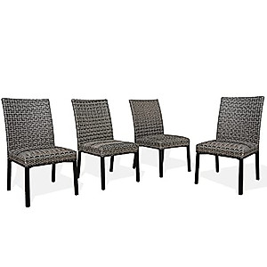 Ulaxfurniture Patio Rattan Wicker Dining Chairs Indoor Outdoor Woven Padded Chairs (Set of 4)