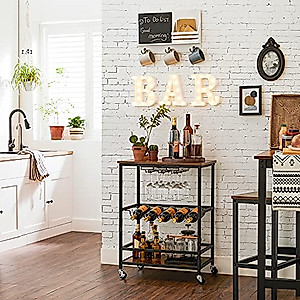 VASAGLE Bar Cart, Serving Cart with Wheels, Glass Stemware Rack and Wine Bottle Holders, 15.7 x 23.6 x 29.5 Inches, Industrial, Rustic Brown and Black ULRC087B01