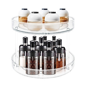 VAEHOLD 2 Tier Lazy Susan Turntable Spice Rack Organizer for Kitchen Cabinet, Farmhouse Tiered Tray Decorative Trays for Fruit, Snacks - Organizer for Cupboard, Pantry, Bathroom, Table